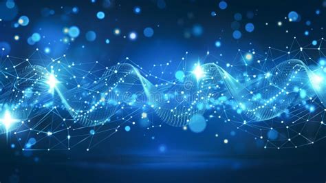 Blue Glowing Dots And Lines Looks Like Dna Double Helix With Shine On Blur Background Stock