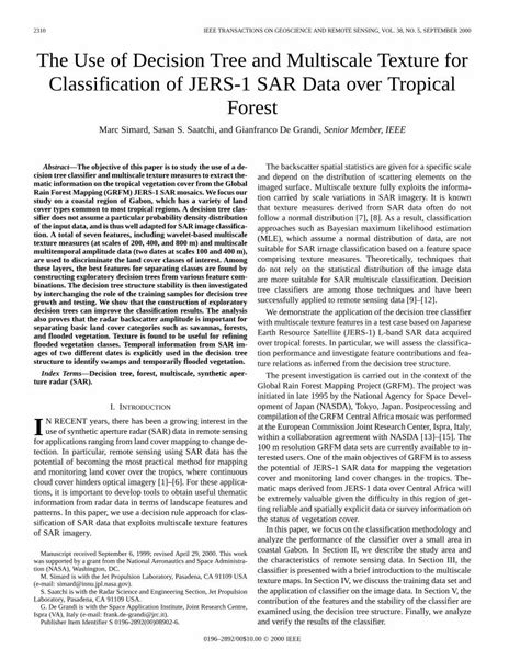 Pdf The Use Of Decision Tree And Multiscale Texture For Classification Of Jers 1 Sar Data Over