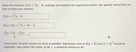 Solved Given The Function F X 7x 6 ﻿evaluate And Simplify
