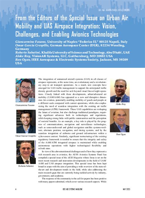 Pdf From The Editors Of The Special Issue On Urban Air Mobility And Uas Airspace Integration