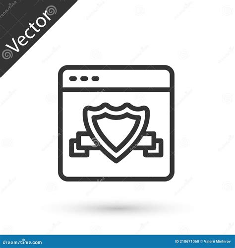 Grey Line Browser With Shield Icon Isolated On White Background