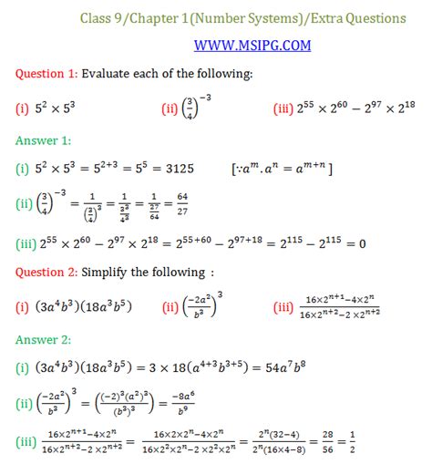 Class 9 Maths Chapter 1 Number Systems Msipg