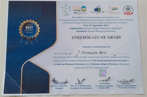 Tnirmala D On Linkedin Happy To Participate And Receive Second Prize In Oral Presentation For