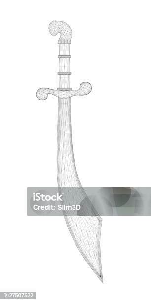 흰색 배경에 고립 된 검은 선에서 고대 검의 와이어 프레임 해적 검 정면보기 3d 벡터 일러스트레이션 검에 대한 스톡 벡터 아트 및 기타 이미지 Istock