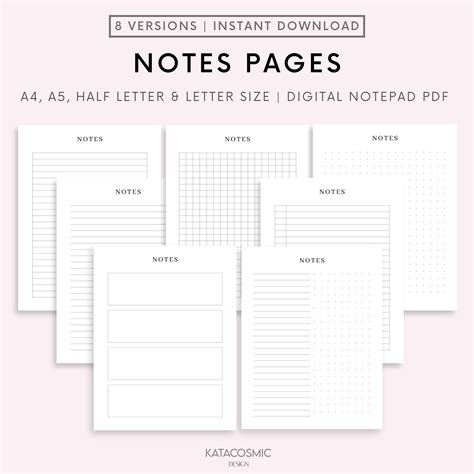 Notes Page Printable Lined Notes Template Note Taking Writing Paper