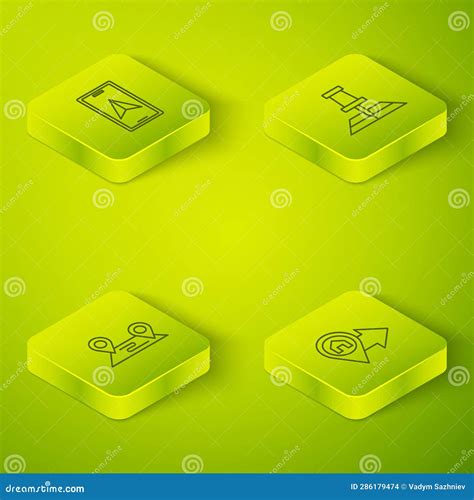 Set Isometric Line Folded Map With Location Marker Route Location House And City Navigation