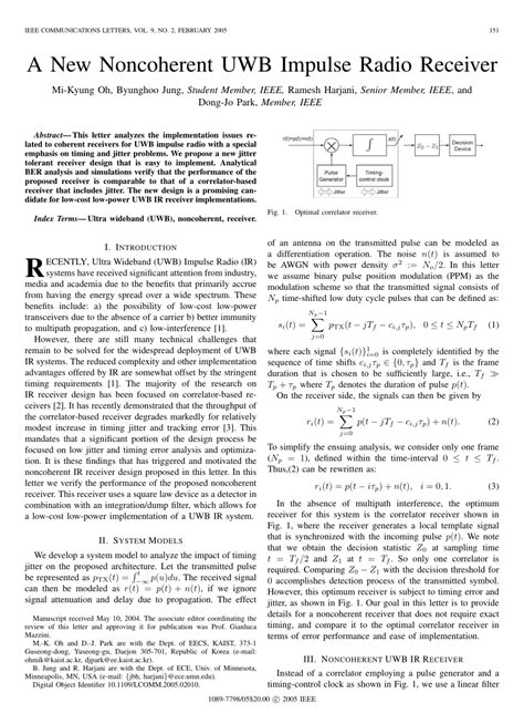 Pdf A New Noncoherent Uwb Impulse Radio Receiver