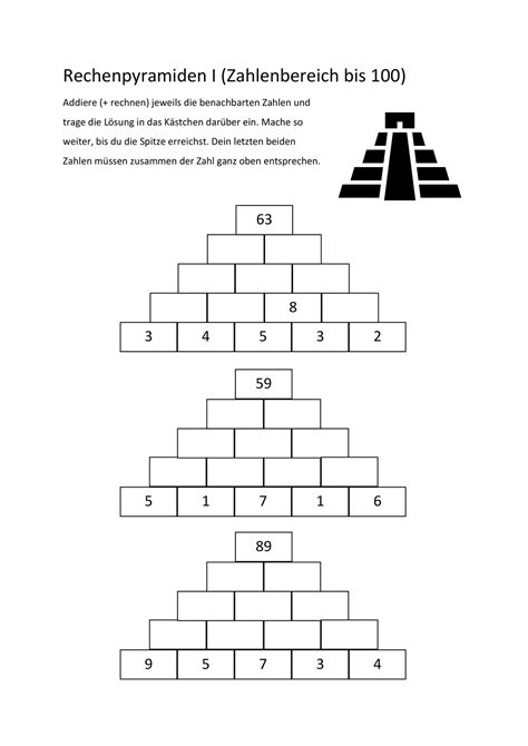 Sechs Additionspyramiden Für Den Zahlenbereich Bis 100 Unterrichtsmaterial Im Fach Mathematik