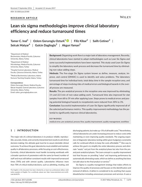 Pdf Lean Six Sigma Methodologies Improve Clinical Laboratory Efficiency And Reduce Turnaround