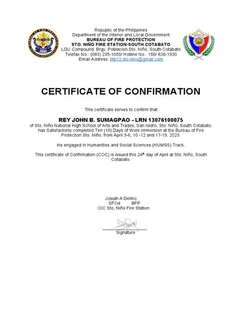 Certificate Of Confirmation Pdf