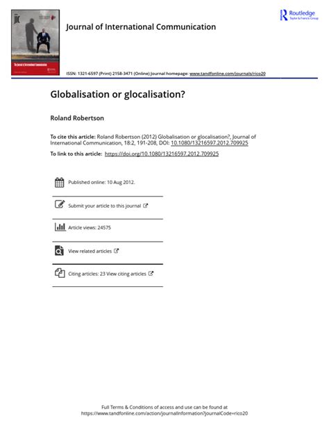 Globalisation Or Glocalisation Pdf Globalization Sociology