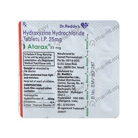Atarax 25 Mg Tablet 15 Uses Side Effects Dosage Composition