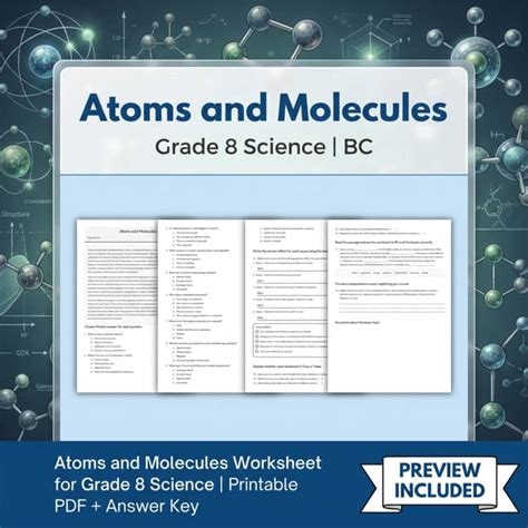Atoms And Molecules Worksheet For Grade 8 Science Printable Pdf