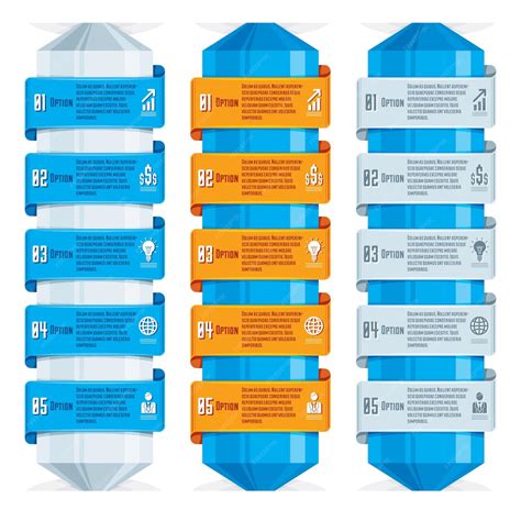 배너가 있는 다양한 색상 인포그래픽 구성의 벡터 세트 옵션의 리본 시각적 프레젠테이션 레이아웃 프리미엄 벡터