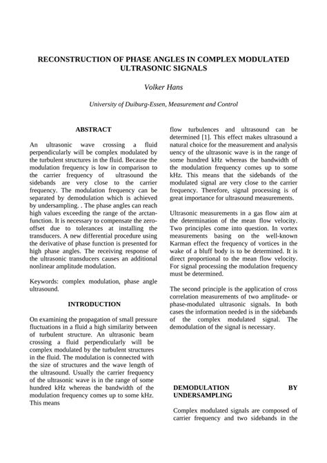 Pdf Reconstruction Of Phase Angles In Complex Modulated Ultrasonic Signals