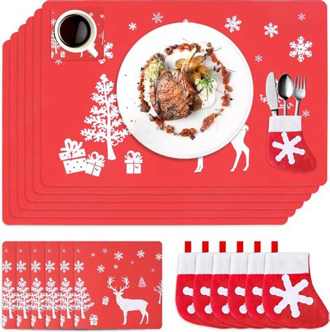 Yudaee 18pcs Christmas Placemats Sets Red Placemats Christmas Placemats
