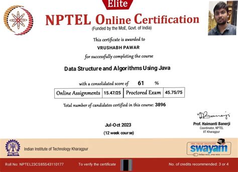 vrushabh pawar on linkedin nptel elite dsa java