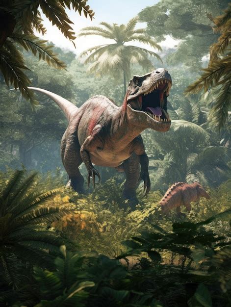 Premium Photo Photo Of Tyrannosaurus Rex Hunting A Velocity Generative Ai