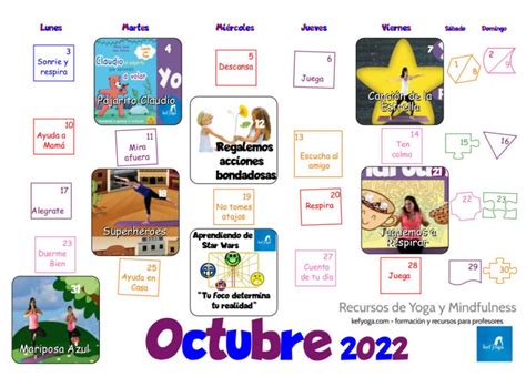 Calendario Octubre 2022 Kef Yoga