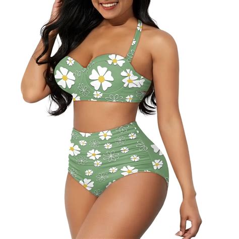 Suhoaziia Vintage Daisy Women Bikinis Two Piece Set Cheeky Crisscross