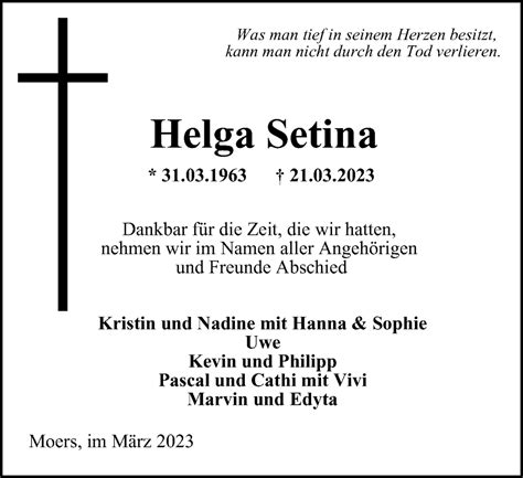 Traueranzeigen Von Helga Setina Trauer In Nrwde