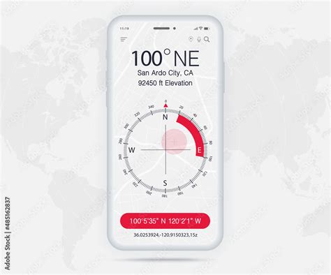 compass app ui ux gui concept map gps app on screen smartphone