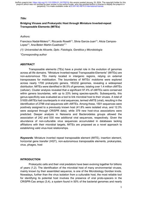Pdf Bridging Viruses And Prokaryotic Host Through Miniature Inverted Repeat Transposable