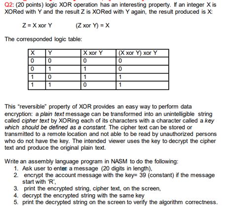 Q2 20 Points Logic XOR Operation Has An Chegg Com