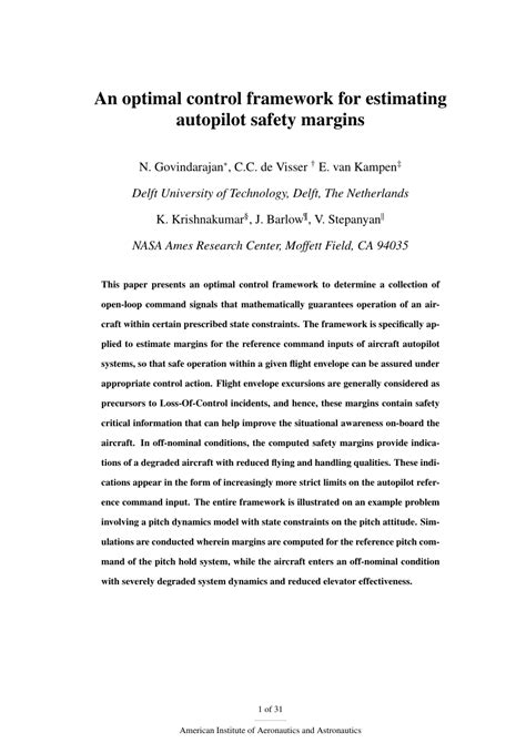 Pdf Optimal Control Framework For Estimating Autopilot Safety Margins