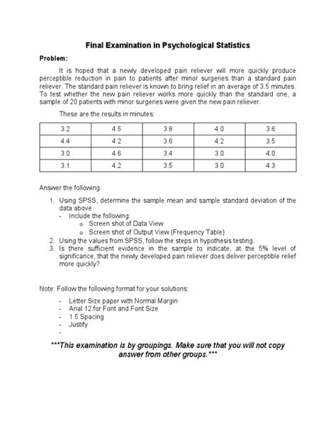 Final Examination In Psychological Statistics Pdf