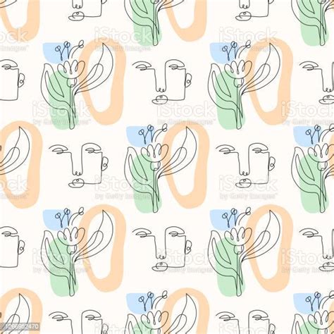 한 줄 그리기 추상적 인 얼굴 원활한 패턴 현대 미니멀리즘 예술 미적 윤곽 여자와 남자의 얼굴과 연속 라인 배경 검은색에 대한