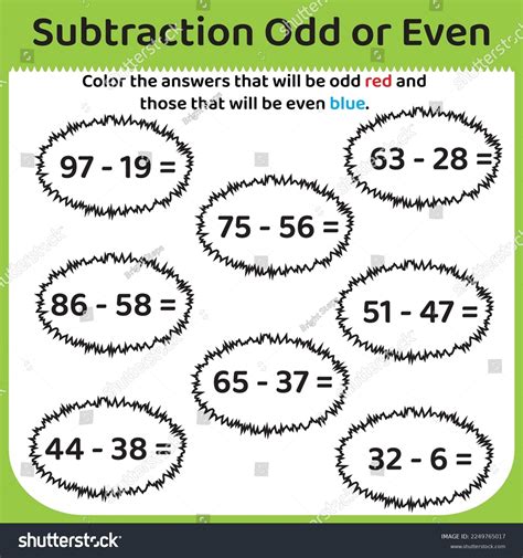 Algebra Subtraction Odd Even Worksheet Level Stock Vector Royalty Free 2249765017 Shutterstock