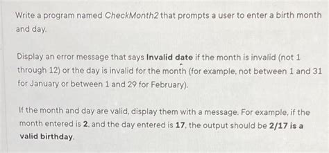 Solved Write A Program Named Checkmonth 2 That Prompts A