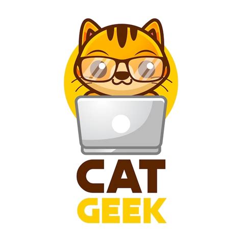 Premium Vector Cat Geek Nerd Cartoon Mascot Illustration Logo