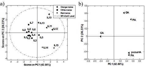pca score plot a and loading plot b download scientific diagram