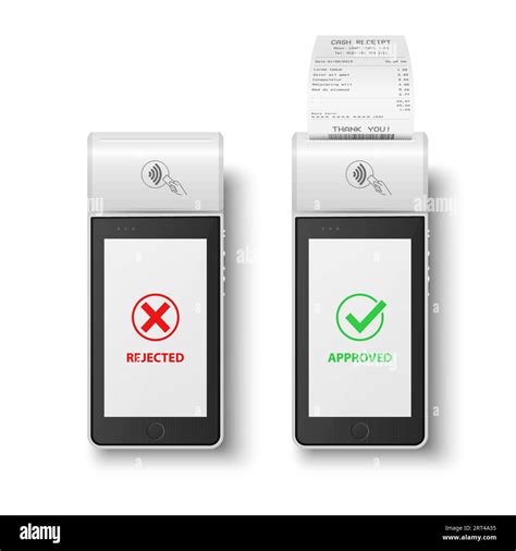 Vector 3d White Nfc Payment Machine With Rejected And Approved Status Paper Cash Receipt Bill