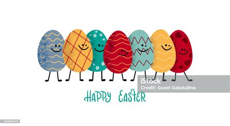 다채로운 재미있는 부활절 달걀의 많은 문자입니다 해피 부활절에 편지 카드 배너 웹에 사용할 수 있습니다 가공의 인물에 대한 스톡 벡터 아트 및 기타 이미지 Istock