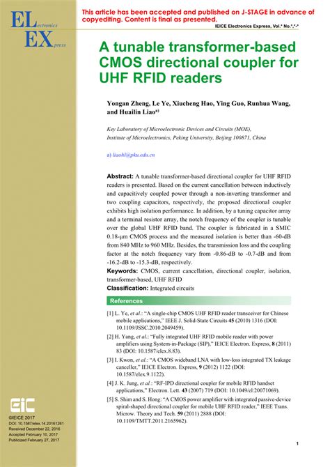 Pdf A Tunable Transformer Based Cmos Directional Coupler For Uhf Rfid Readers