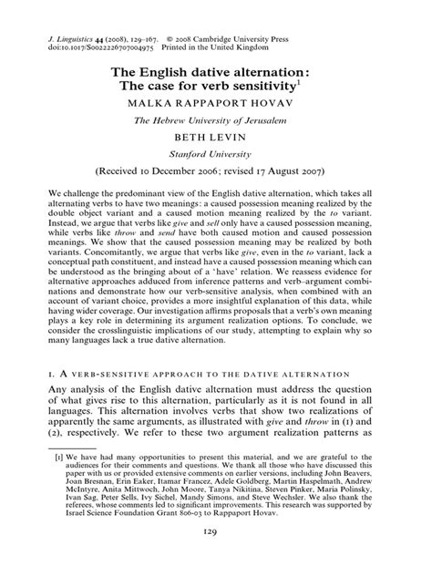 The English Dative Alternation Pdf Object Grammar Preposition