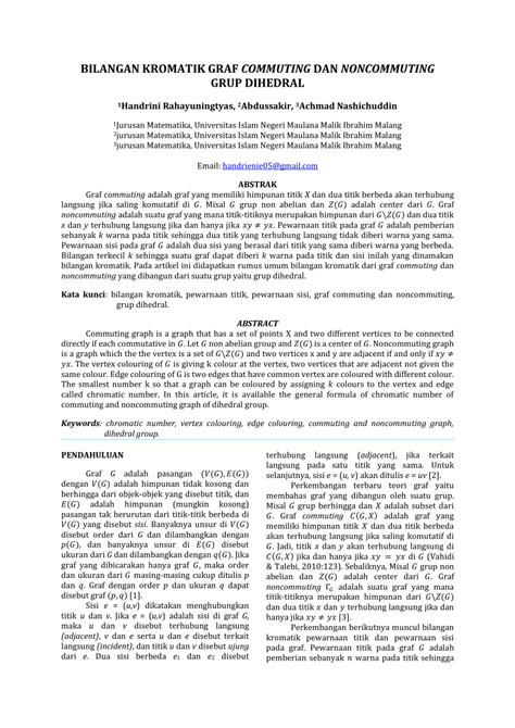 Pdf Bilangan Kromatik Grap Commuting Dan Non Commuting Grup Dihedral