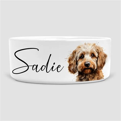 Personalised Tan Cockapoo Dog Bowl Cockapoo Dog Ceramic Dog Bowl