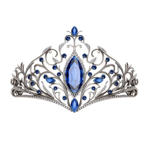 반짝이는 파란색 보석과 복잡한 금속 디테일로 장식 된 멋진 실버 티아라 보석 달린 머리 장식 은 파란색 Png 일러스트 및