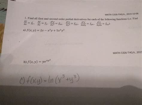 Solved 1 Find All First And Second Order Partial