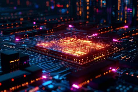 Glowing Ai Processor In A Dark Futuristic Setting Representing