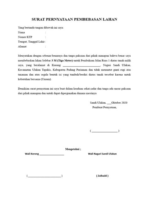Surat Pembebasan Lahan Untuk Jalan Pdf