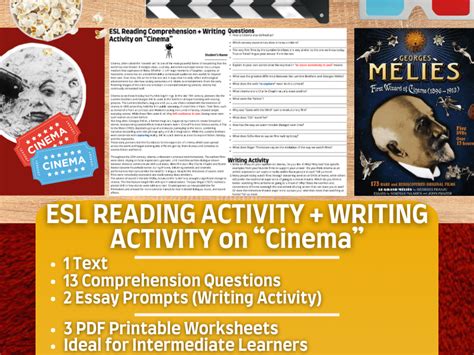 Esl Reading Comprehension Writing Activity Worksheets On Cinema By Teach Simple