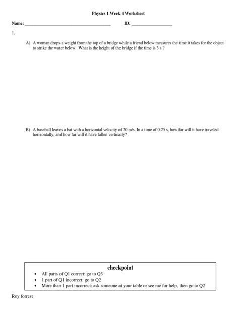 Projectile Motion Worksheet Pdf Projectiles Motion Physics