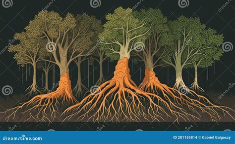 Large Trees With Roots In And Above The Ground Stock Illustration Illustration Of Environment