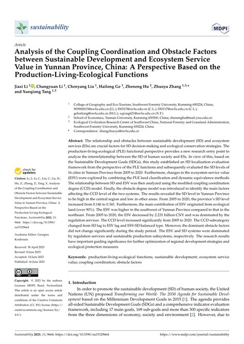 Pdf Analysis Of The Coupling Coordination And Obstacle Factors Between Sustainable Development