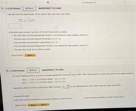 Solved Calculate The Limit Algebraically If An Answer Does